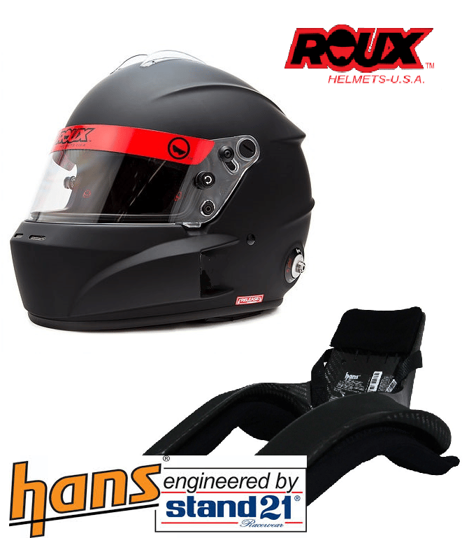 Roux R-1 Black Helmet And Hans Device | Harris Race Radios